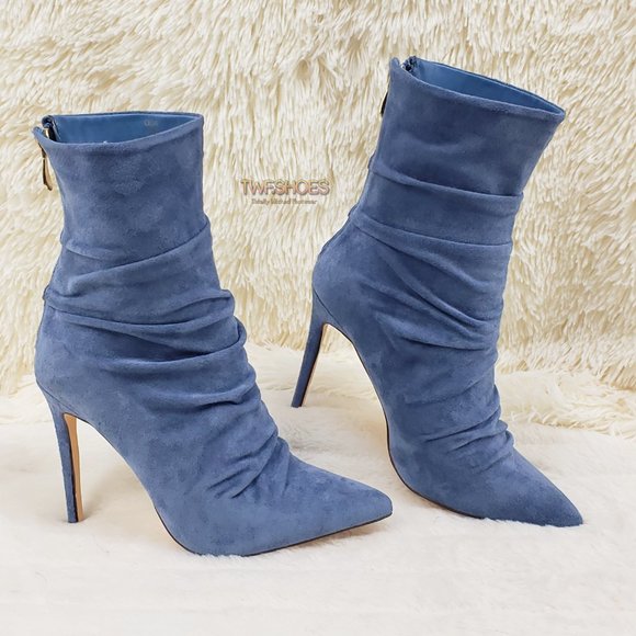 So Me | Shoes | Scrunch Slouch Blue High Heel Ankle Boots | Poshmark